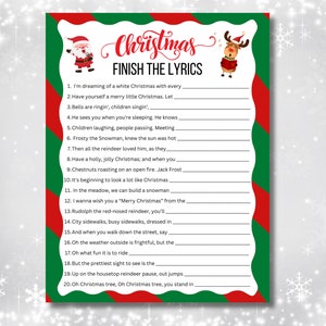 Christmas Song Finish the Lyrics Game for Adults, Teens, & Kids, Fun ...