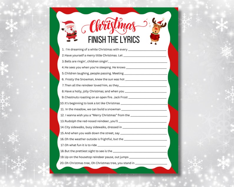Christmas Song Finish the Lyrics Game for Adults, Teens, & Kids, Fun ...