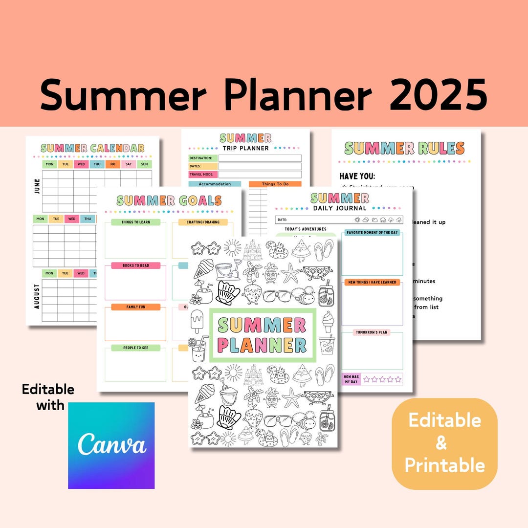 Summer Planner 2025 for Kids Printable,editable Summer Rules Checklist ...