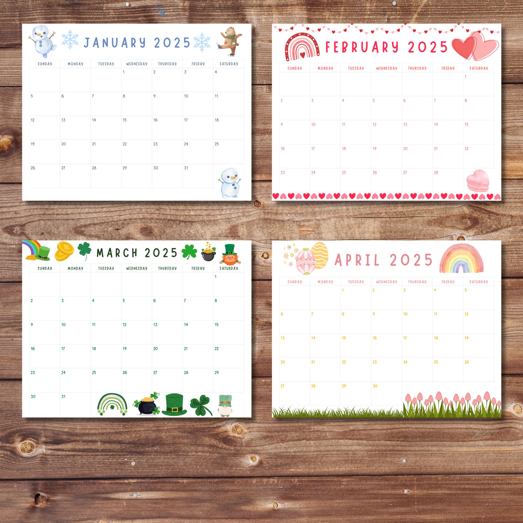 2025 Calendar Printable, Cute Kids Calendar 2025, Wall Calendar PDF ...