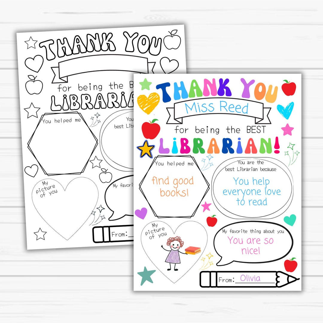 School Librarian Appreciation Coloring Page • Printable Thank You Gift ...
