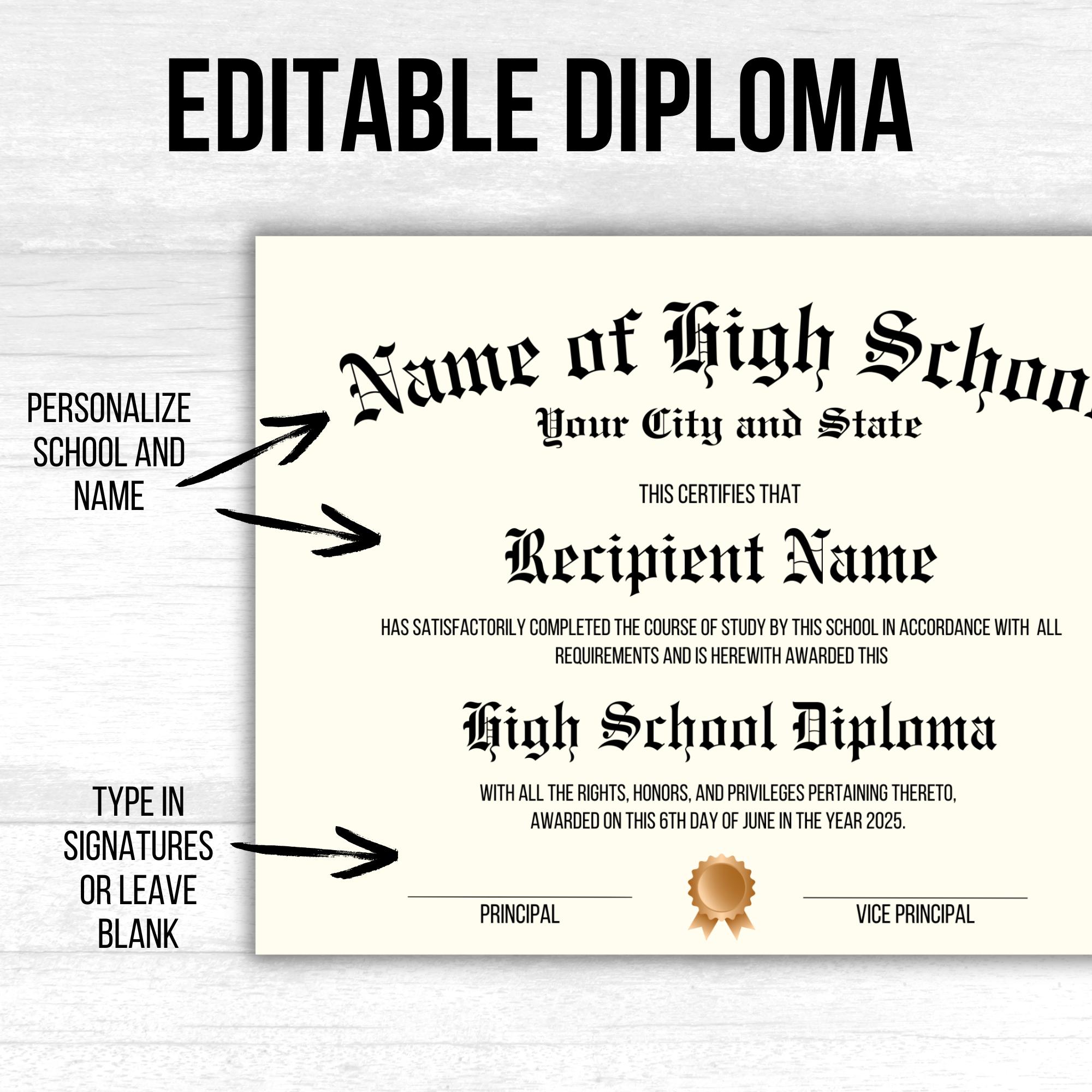 High School Diploma, Homeschool Diploma, Editable Diploma Template, GED ...