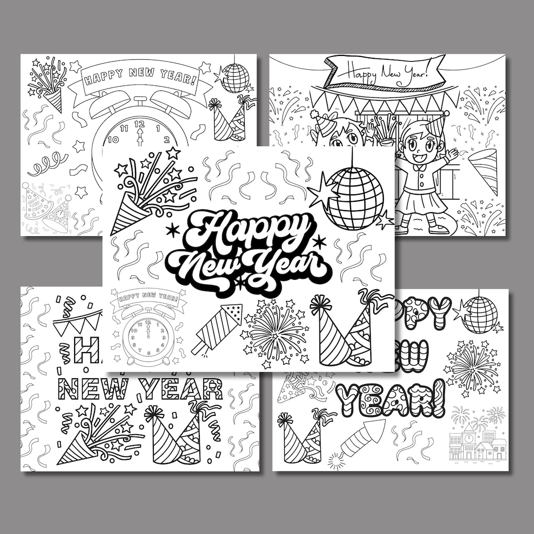 New Years Coloring Page, New Years Coloring Book Pages Printable, New ...