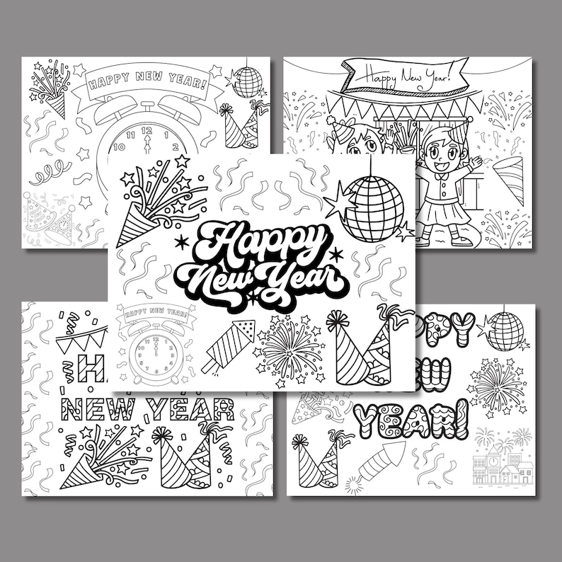 New Years Coloring Page, New Years Coloring Book Pages Printable, New ...