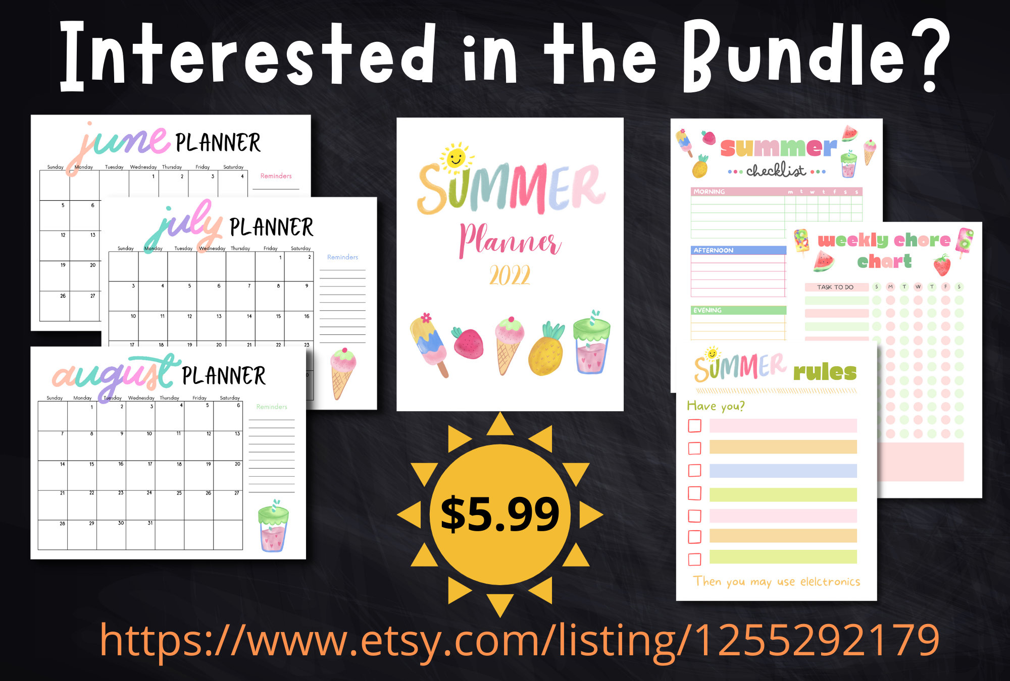 Printable Editable SUMMER Chore Chart, Summer Activities, Summer ...