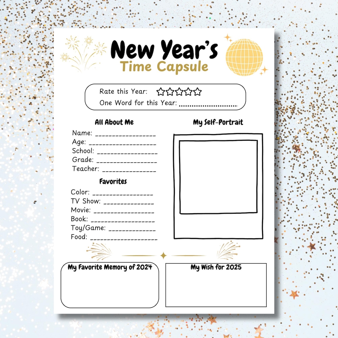New Years Eve Kids Game, Time Capsule Questionnaire Printable, NYE ...