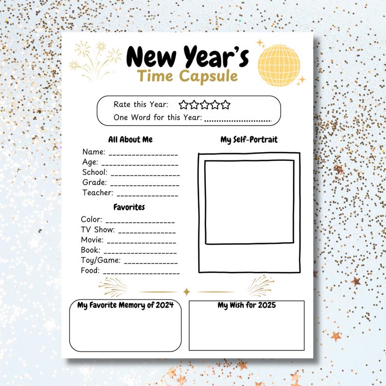 New Years Eve Kids Game, Time Capsule Questionnaire Printable, NYE ...