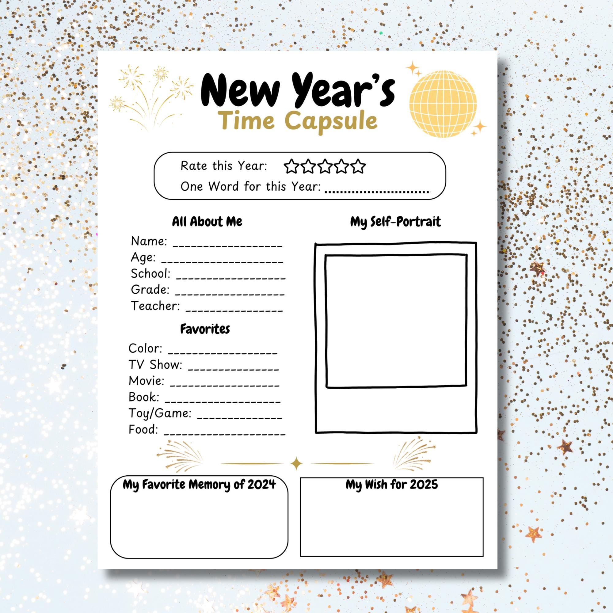 New Years Eve Kids Game, Time Capsule Questionnaire Printable, NYE ...