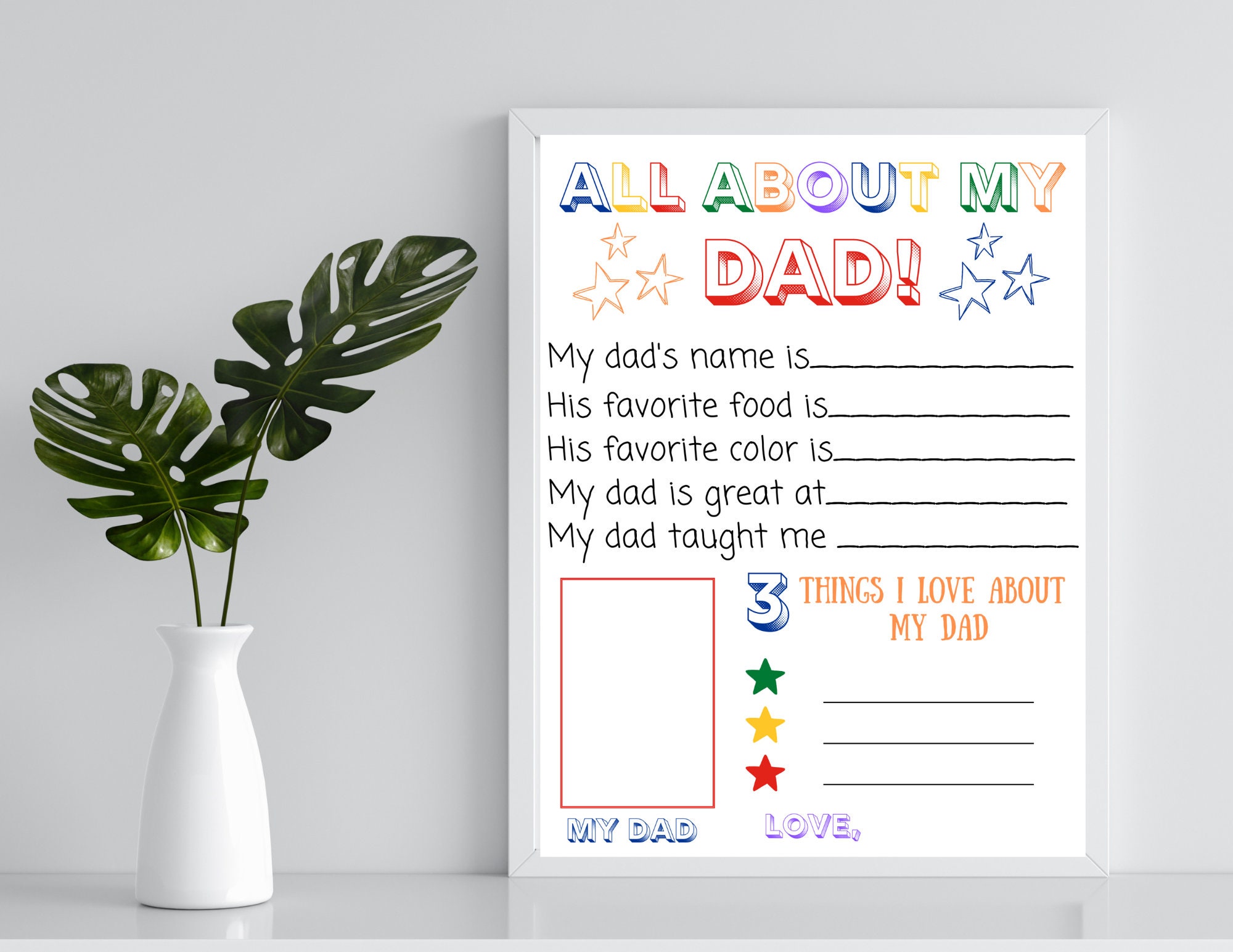 All About My Dad Printable, Father's Day Gift, Father's Day Printable ...