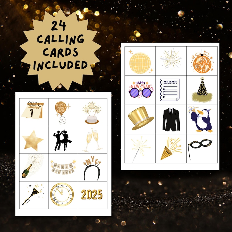 New Years Bingo, 20 New Years Eve Bingo Cards, New Years Eve Party Game ...