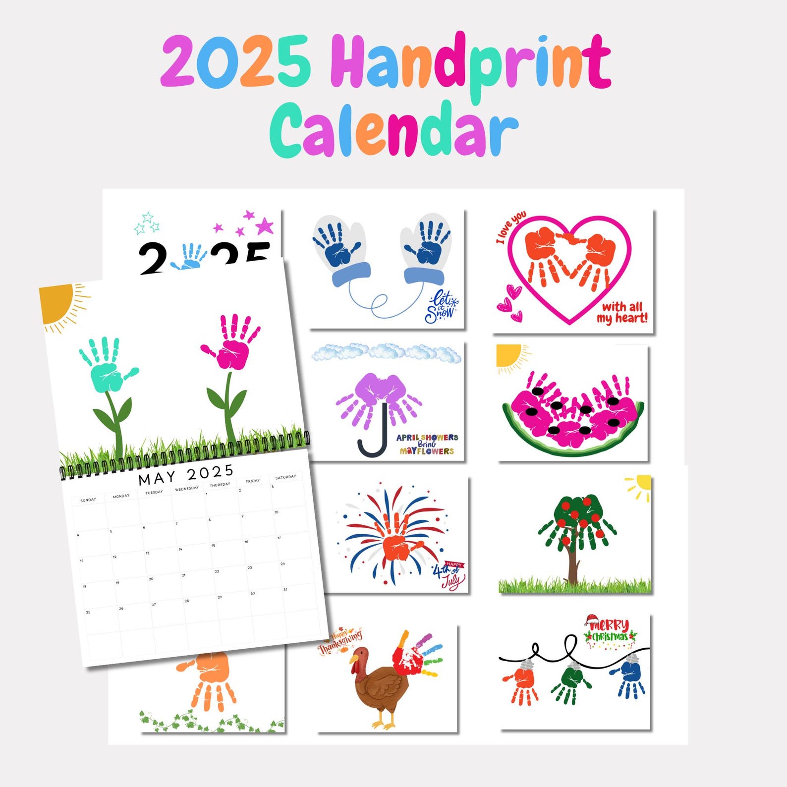 Handprint Calendar 2025 Landscape, Printable Handprint Craft Bundle ...