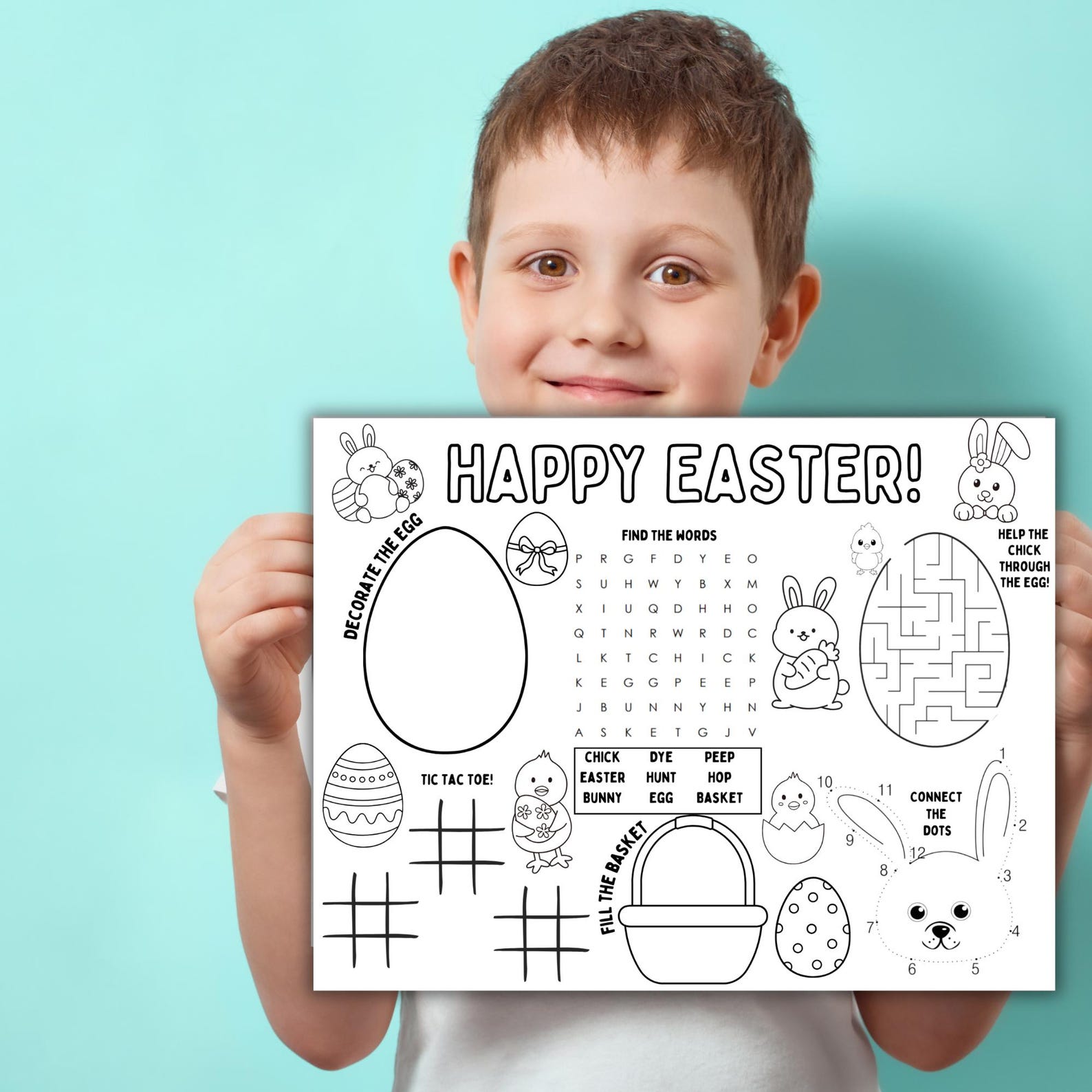 Easter Activity Placemat, Easter Coloring Page, Printable Easter Party ...