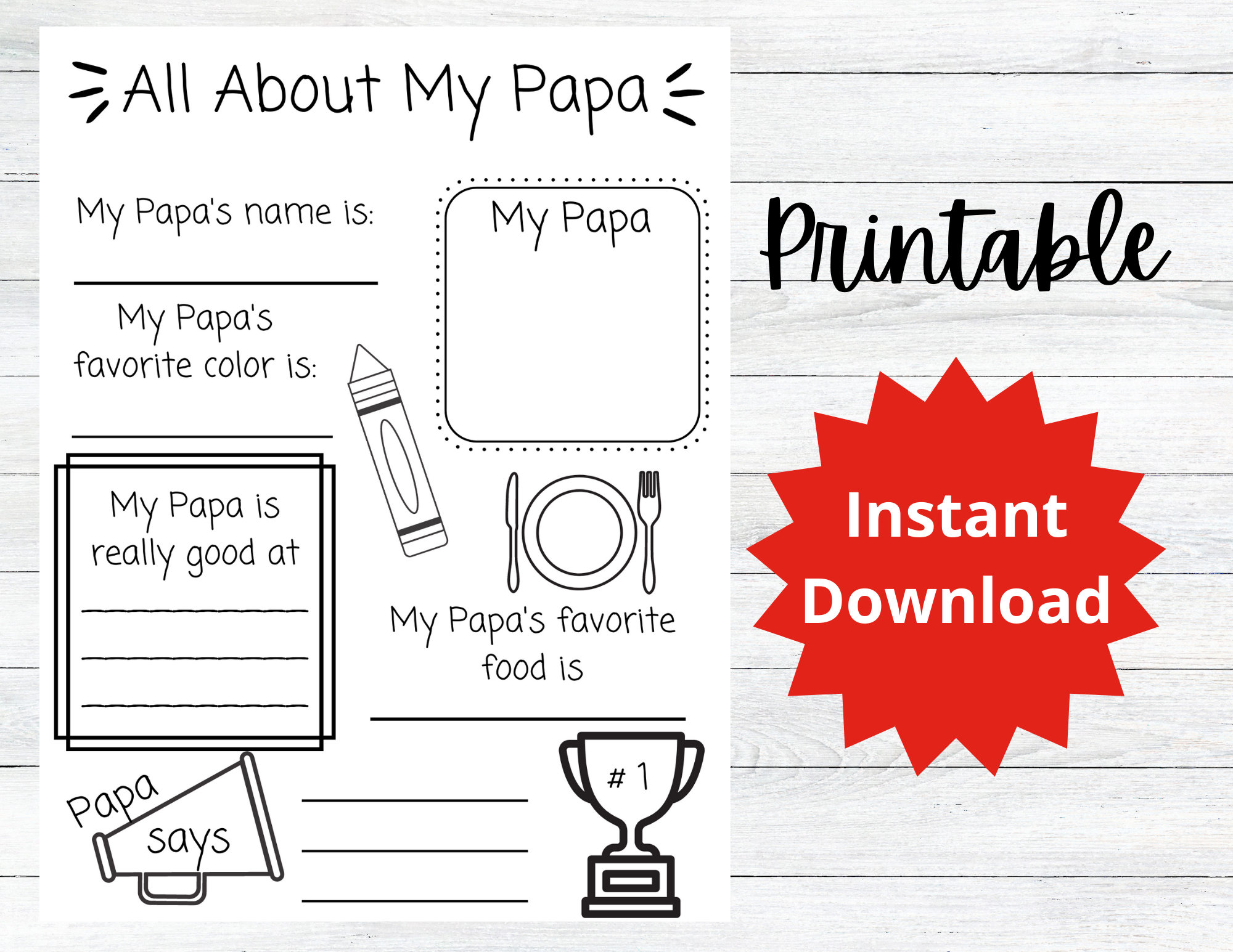 All About Grandpa/papa/pop, Questionnaire, Father's Day, Printable ...