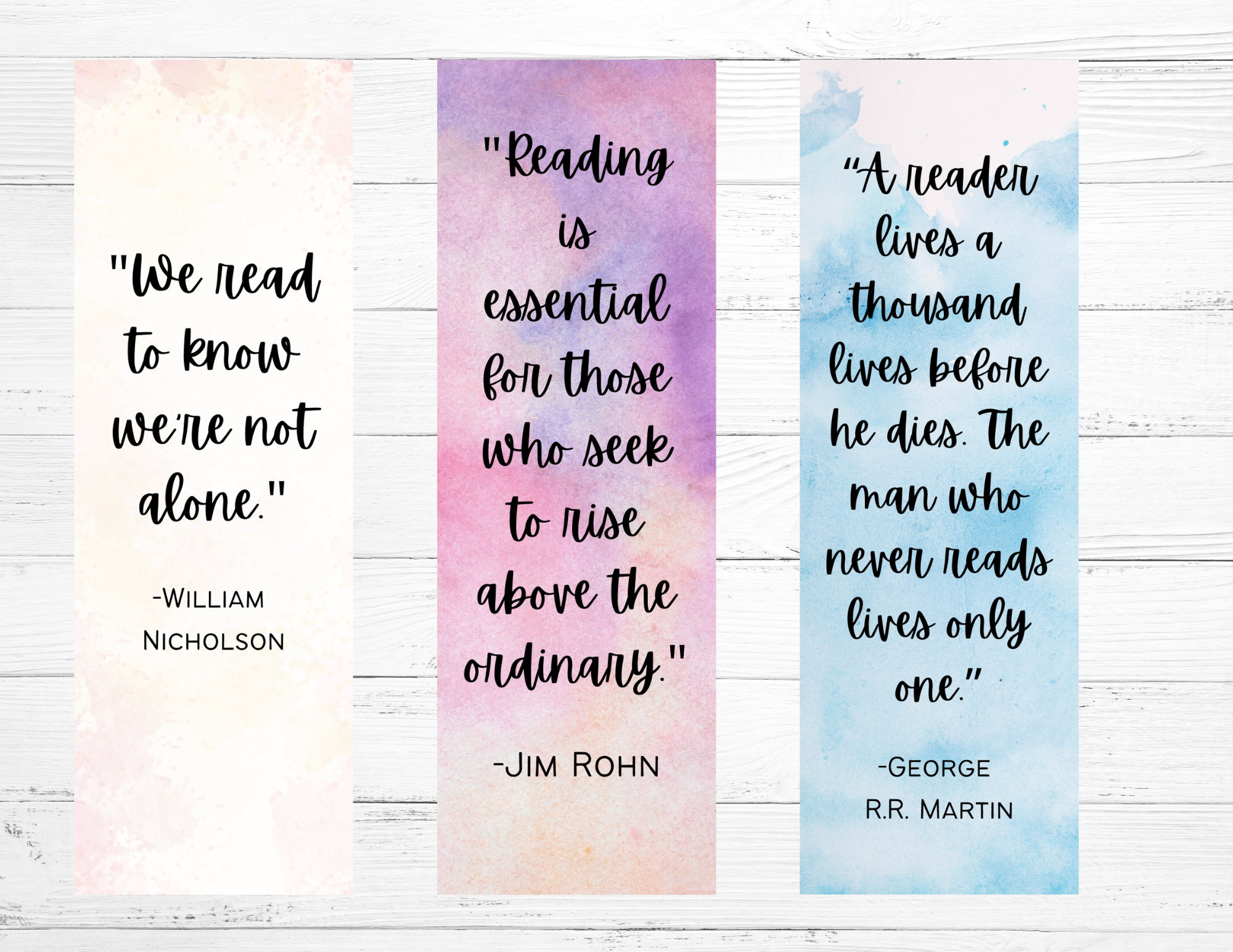 Watercolor Printable Bookmarks, 12 Bookmarks, Reading Quotes, Book ...