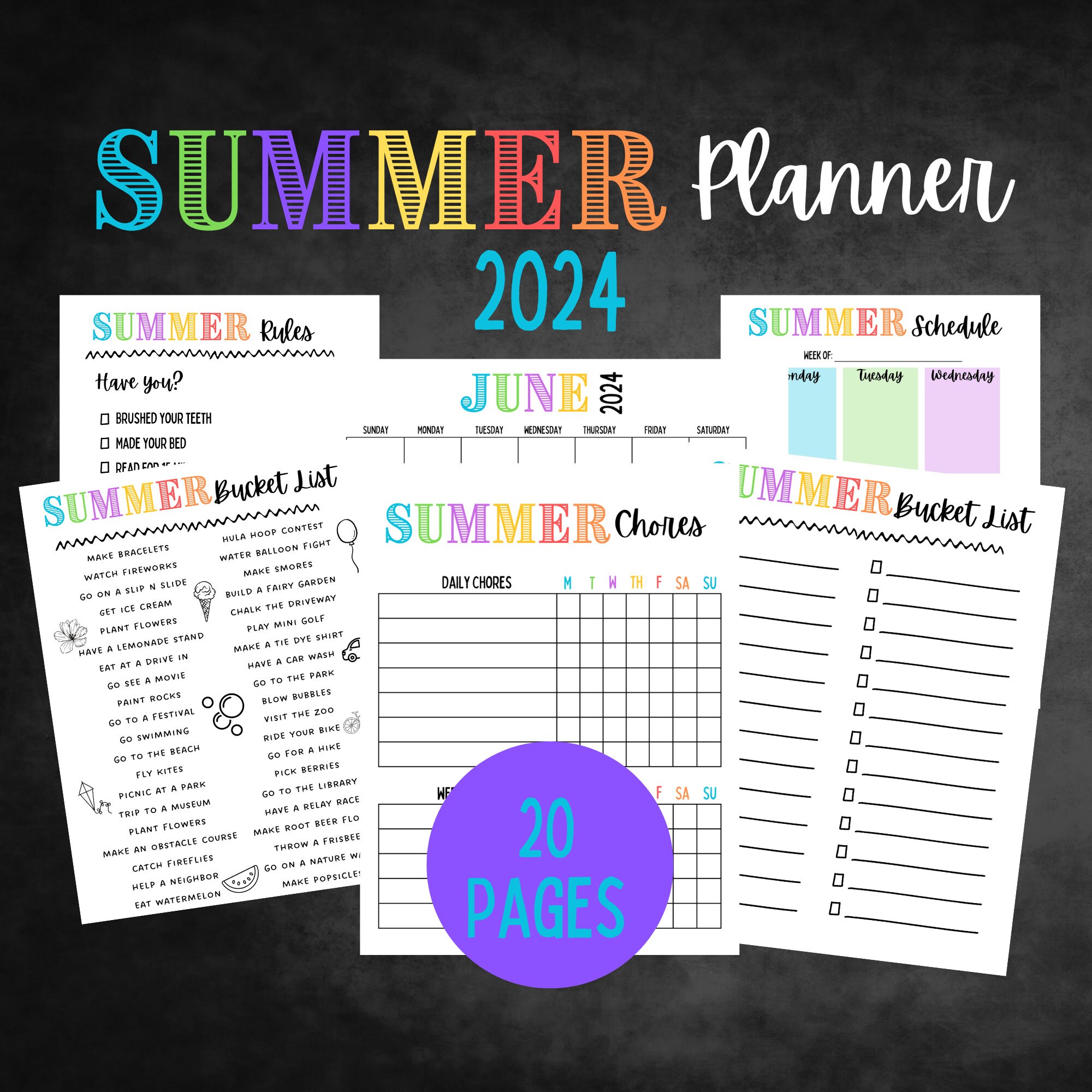 Printable Editable SUMMER 2024 Planner Bundle Summer Calendar Summer ...