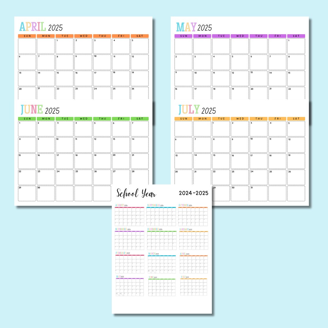 School Year Calendar Printable 2024-2025 Bundle Portrait Monthly ...