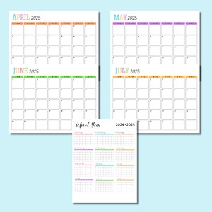 School Year Calendar Printable 2024-2025 Bundle Portrait Monthly ...