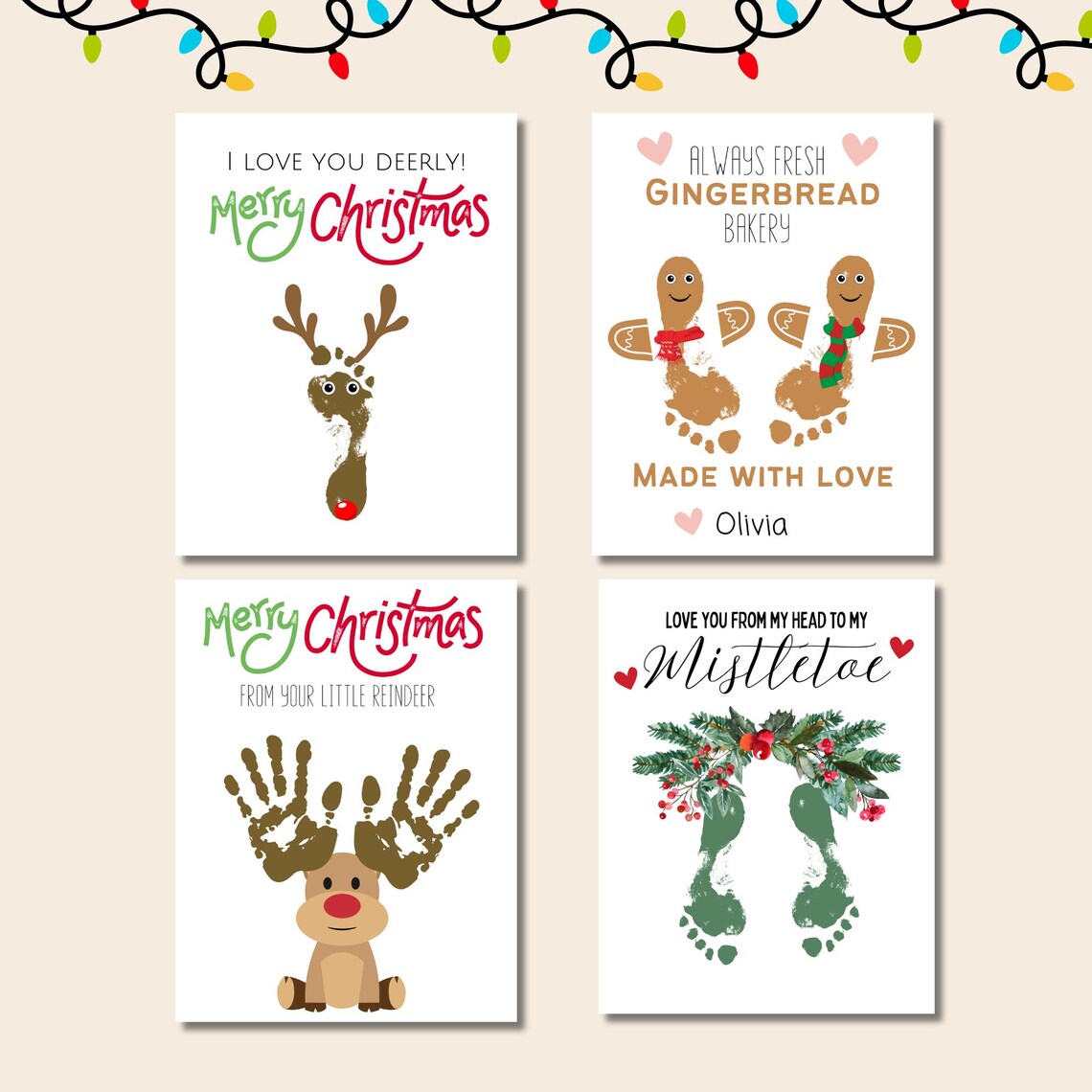Christmas Handprint Footprint DIY Art Craft Bundle, Printable Christmas ...
