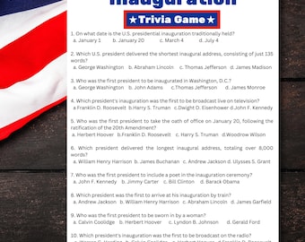 Inauguration Day Trivia Game, US Inauguration Printable Game ...