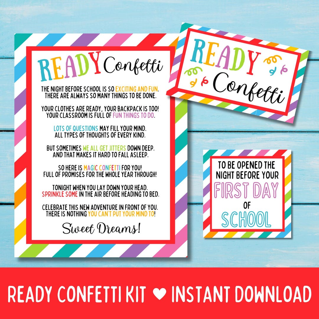 Ready Confetti Letter Printable | Night Before School Gift Tag | Back ...