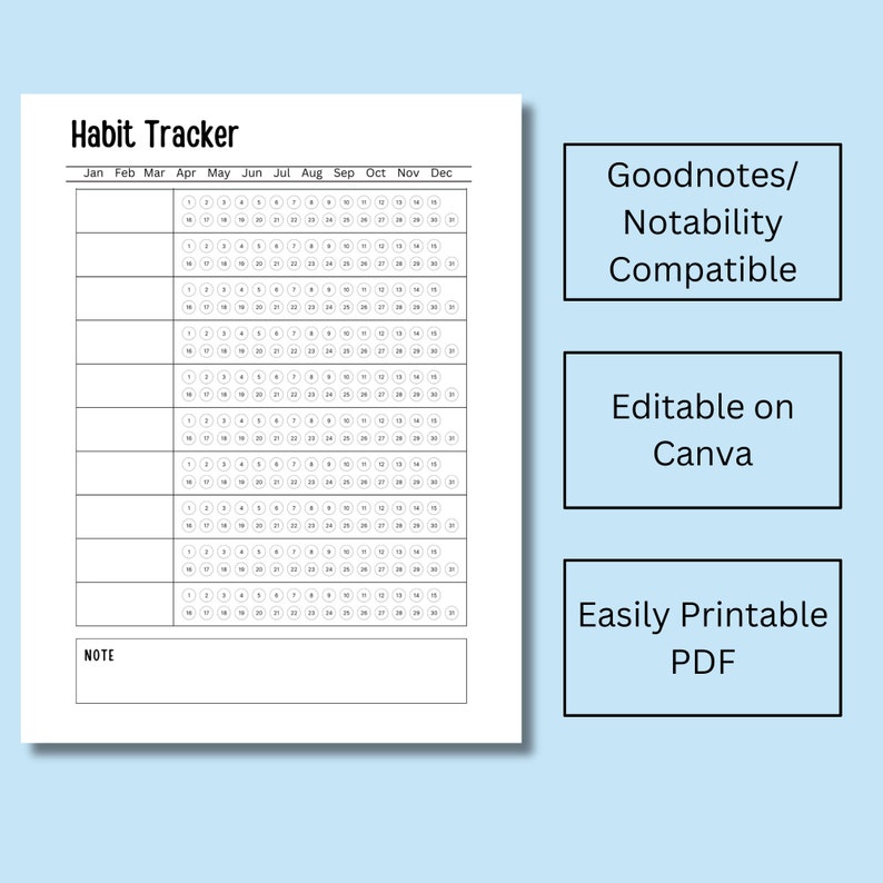 Daily Habit Tracker Printable/goodnotes & Notability/editable Canva ...