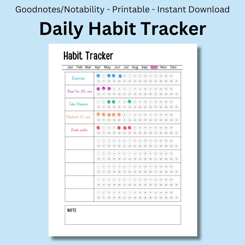 Daily Habit Tracker Printable/goodnotes & Notability/editable Canva ...