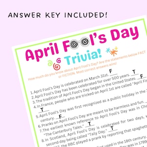April Fools' Day Trivia, Printable Multiple Choice April Fools' Day ...