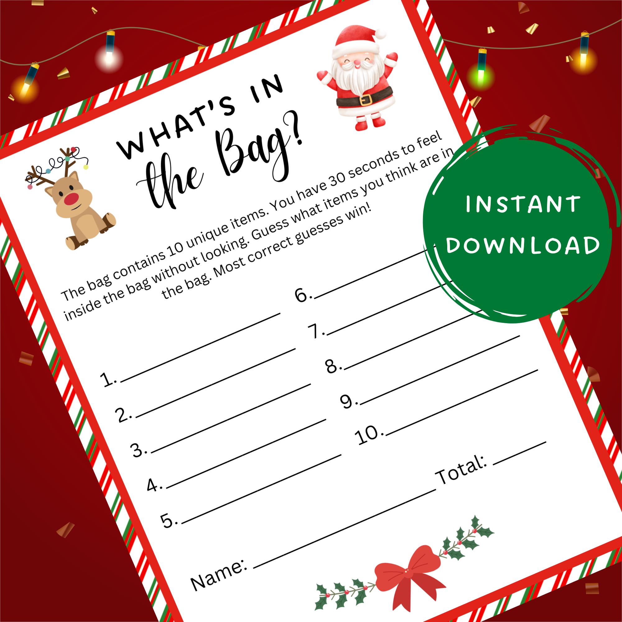 What's in the Bag Christmas Game Printable Christmas Game Christmas ...