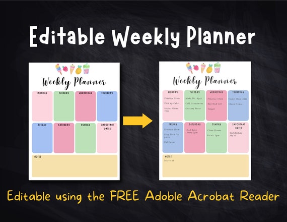 Printable Editable SUMMER Weekly Planner Summer Activities - Etsy