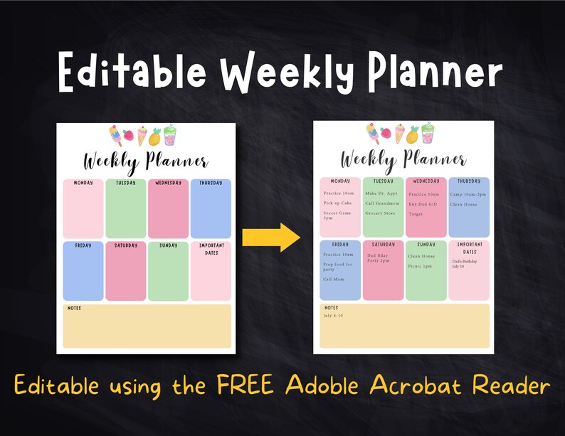 Printable Editable SUMMER Weekly Planner, Summer Activities, Summer ...