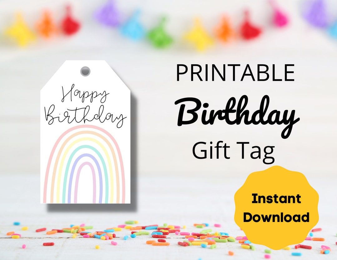 Rainbow Happy Birthday Gift Tag, Printable - Etsy