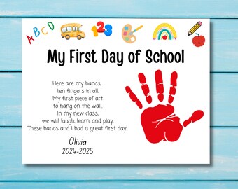 First Day of Preschool Handprint Craft, Back to School Poem Handprint ...