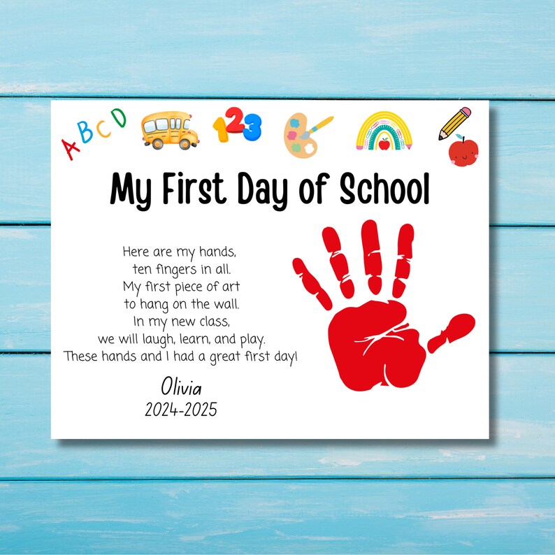 First Day of School Handprint Craft, Back to School Poem Handprint Art ...