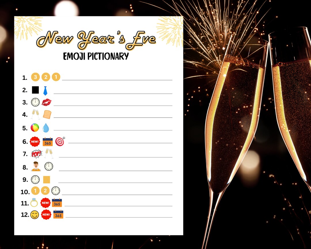 New Years Eve Emoji Pictionary Game | Printable Games | Fun New Years ...