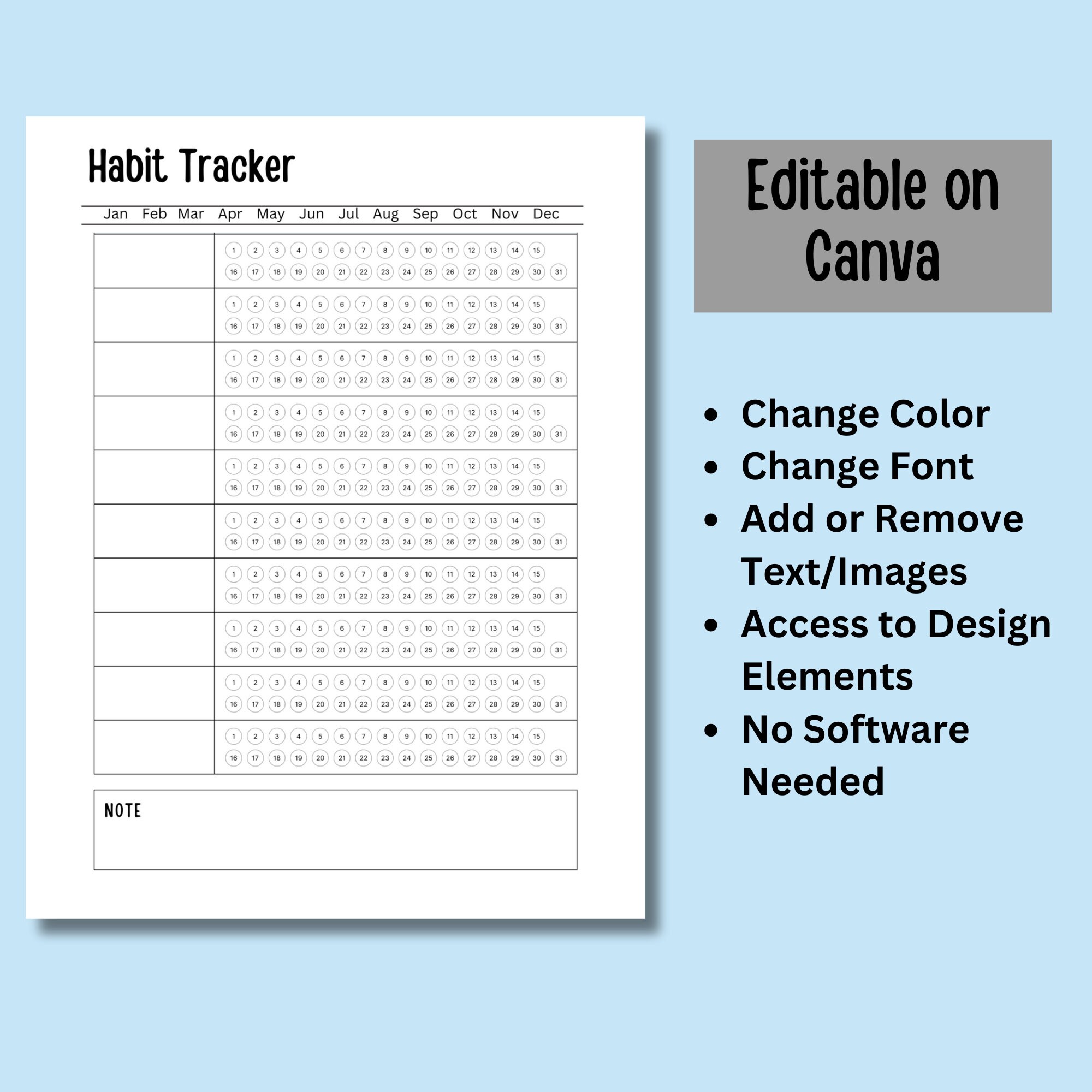 Daily Habit Tracker Printable/goodnotes & Notability/editable Canva ...