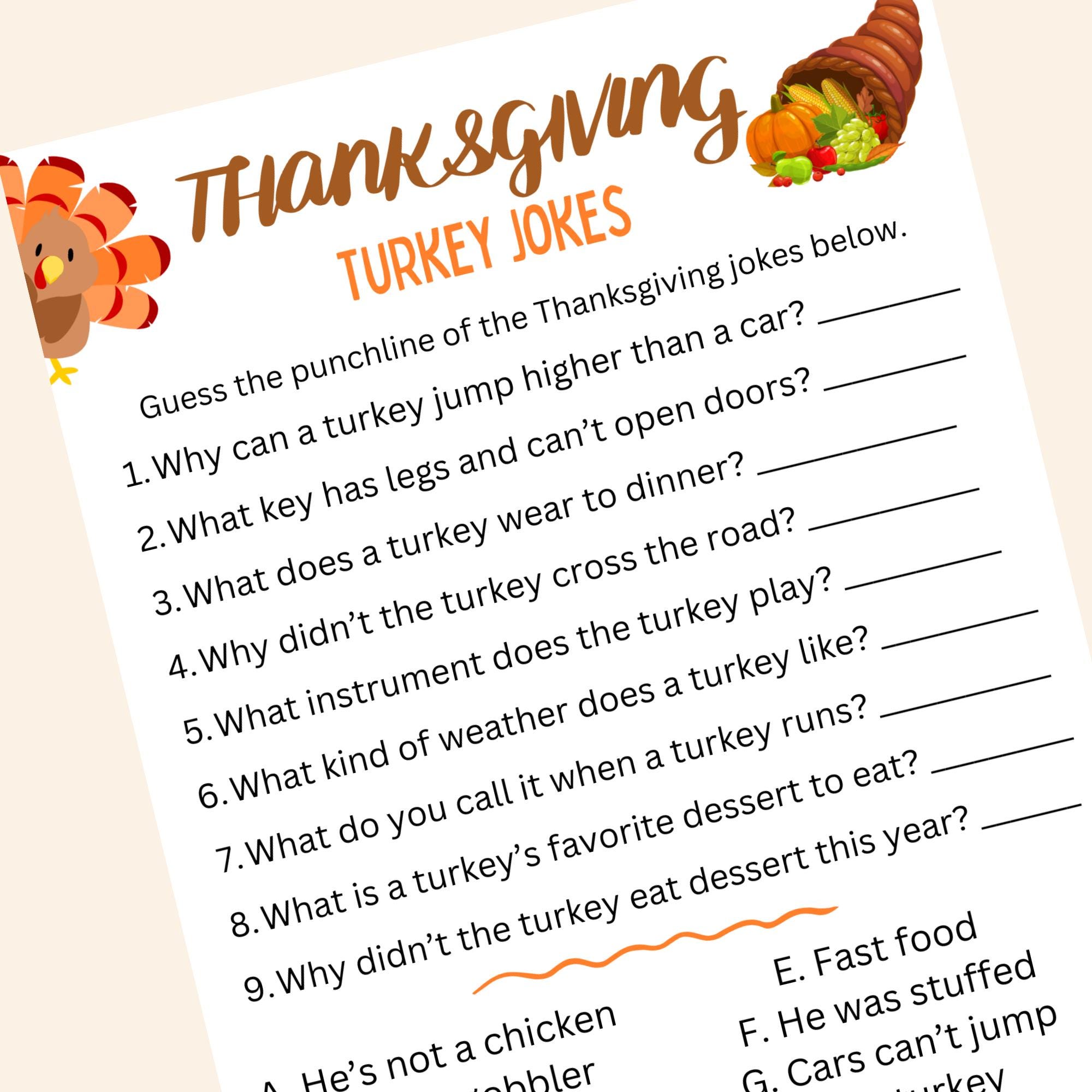 Thanksgiving Jokes | Fun Thanksgiving Game | Printable Thanksgiving ...