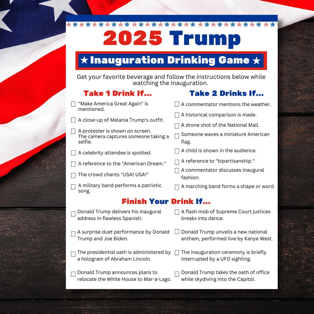 2025 Inauguration Day Drinking Game, Printable Trump Inauguration Game ...
