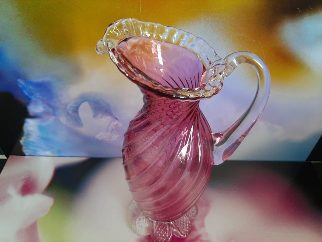 Vintage High End Cranberry Color Crystal Water Pitcher, Juice or Milk ...