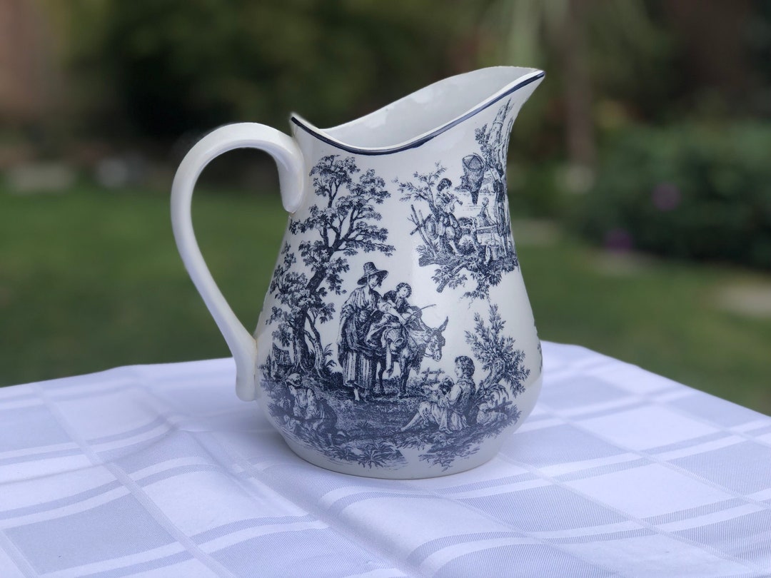 7 Vintage Pitcher, Toile De Jouy, Chinoiserie, Blue and White Pitcher ...