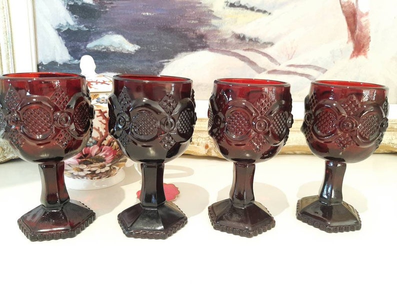 Vintage Avon Ruby Red Cape Cod Wine/sherry Glasses Dark Red - Etsy