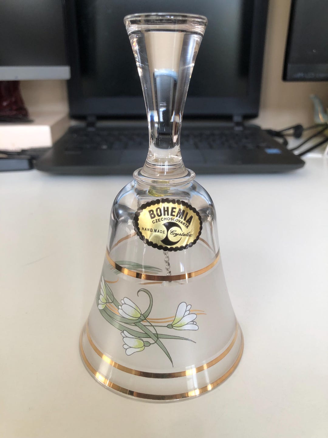 Vintage Crystal Bell Bohemian Crystal Czech Floral Etched CRISTAL Bell ...