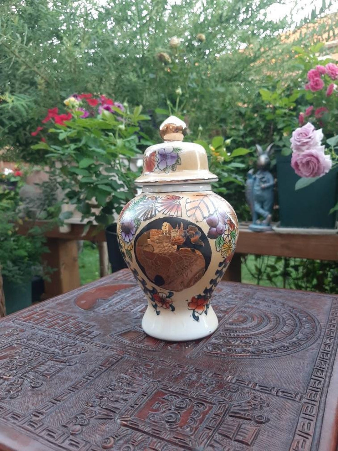 8 Tall Japanese Ginger Jar/vintage Satsuma Style / Rooster Gold Motif ...