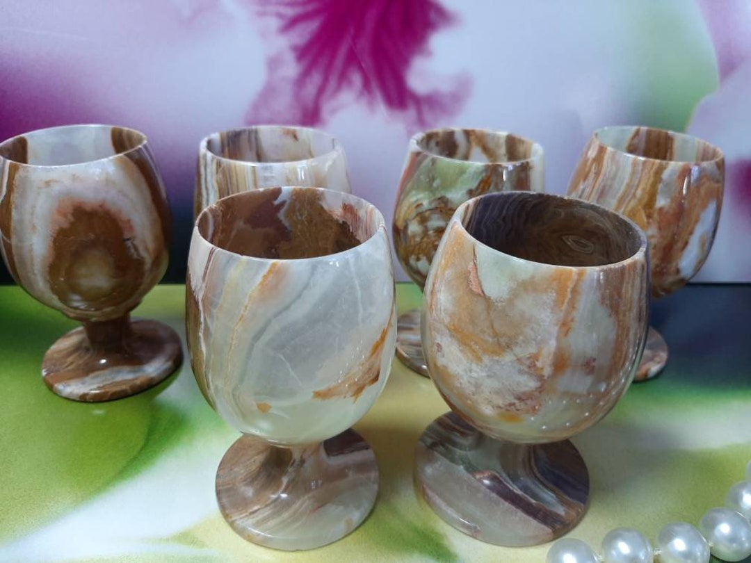 Onyx Cups, Onyx Goblets, Onyx Marble Wine Glasses, 3 X 4, Vintage ...