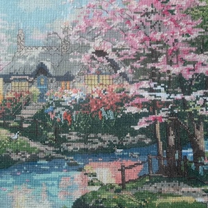 Vintage Needlepoint Flower Cottage Landscape Scene Framed - Etsy