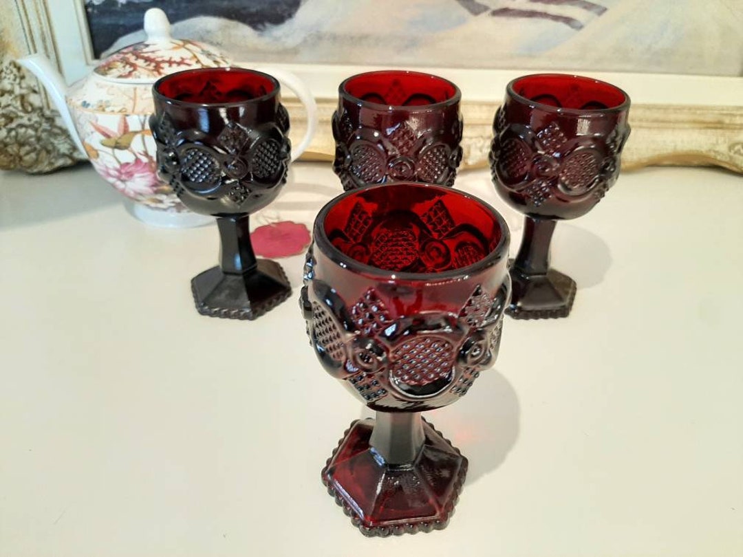 Vintage Avon Ruby Red Cape Cod Wine/sherry Glasses, Dark Red Glasses ...