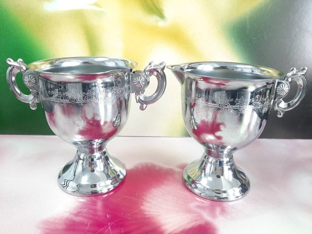 Vintage Metal Alloy Creamer & Sugar Set, Bright Color Cream and Suger ...