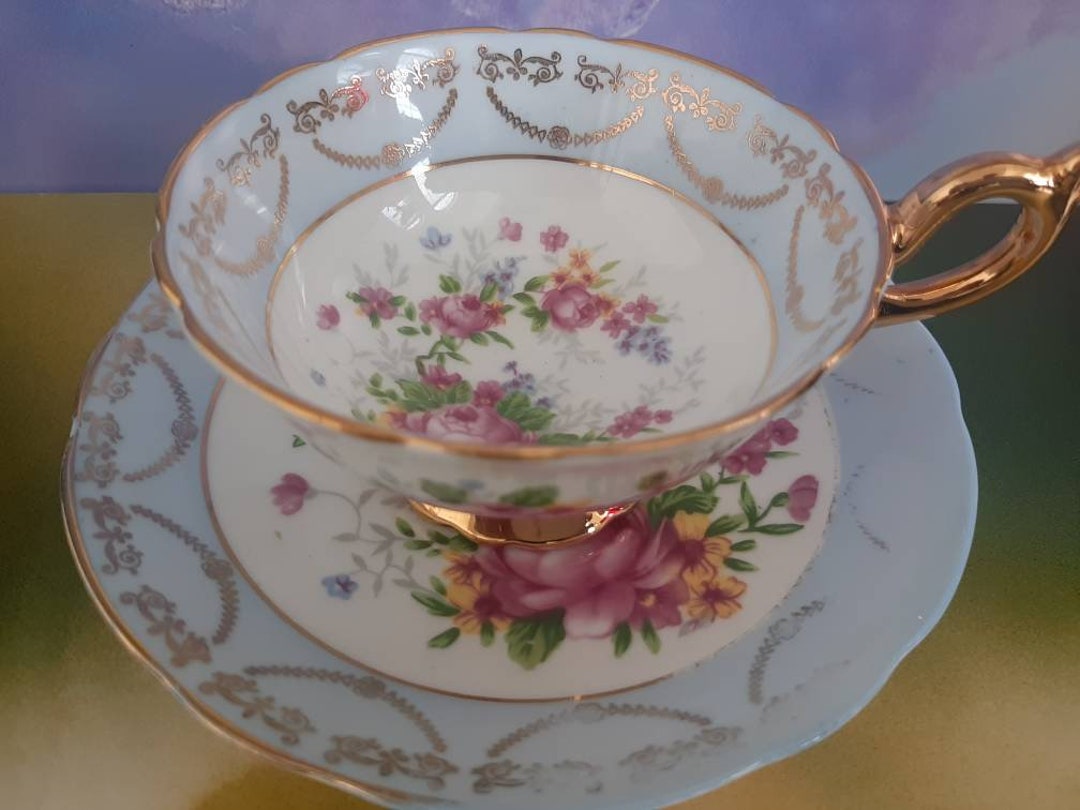 Regency Bone China Teacup and Saucer, Handpainted Rose Pattern, Circa ...