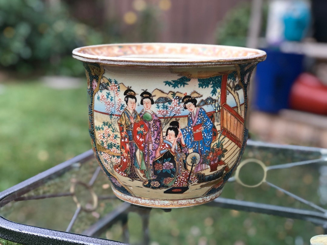 Antique Satsuma Planter Indoor Flower Planter, Japanese Satsuma Ware ...