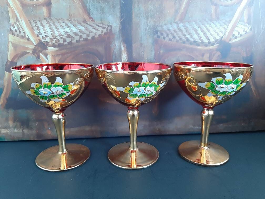 Murano Tre Fuochi Wine Glass Champagne Glass Gold Plated - Etsy