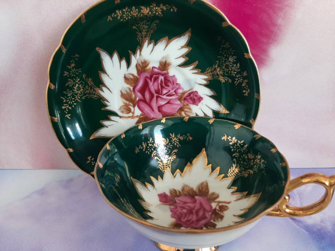 Vintage Bone China Teacup and Saucer, Castle Bone China, Handpainted ...